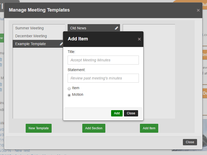 Support Create Meeting Template